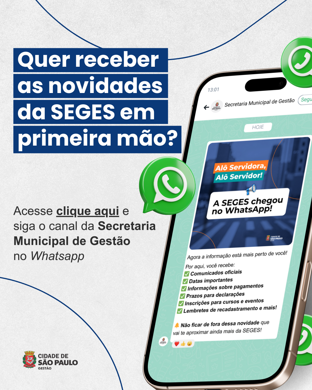 Entre no novo canal da SEGES no Whatsapp! - CLIC